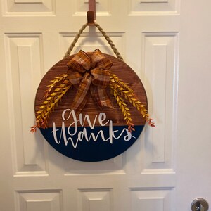 Thanksgiving Door Hanging, Give Thanks Wreath, Wood Wreath, Holiday ...