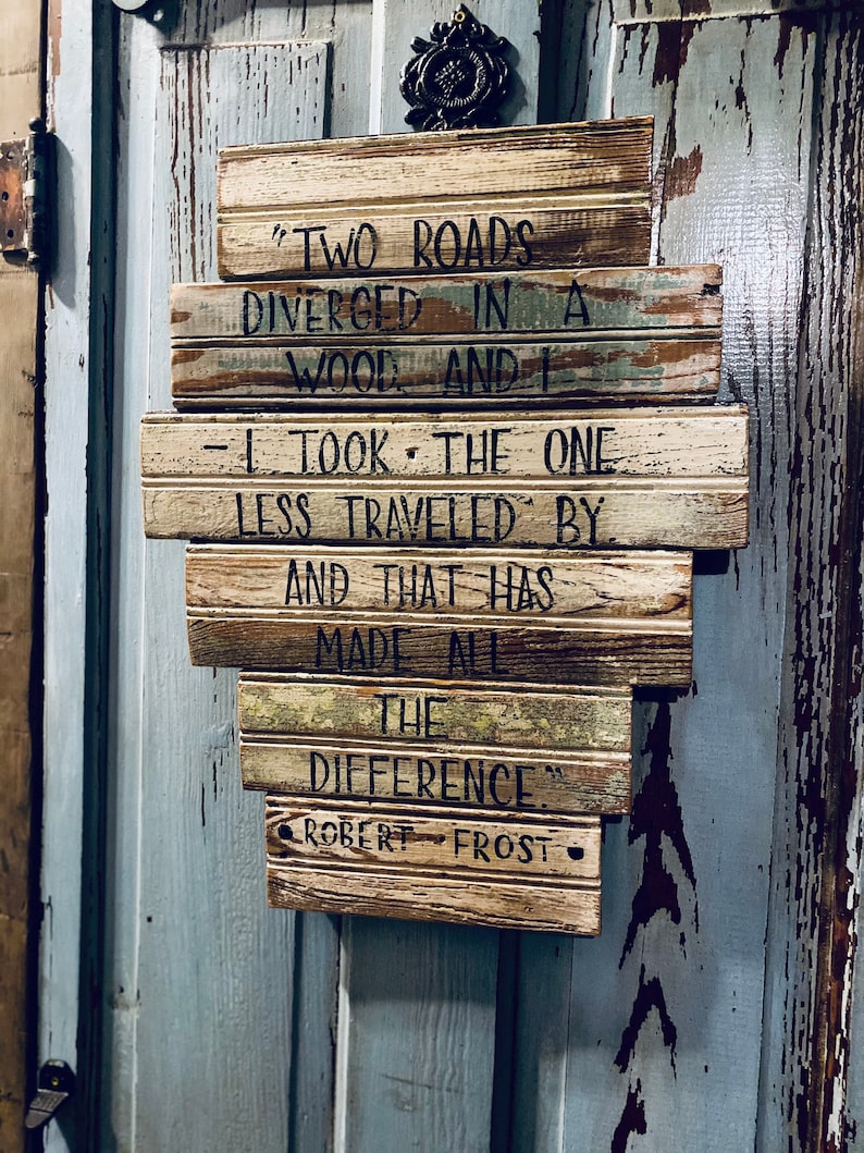 Poetry Sign Robert Frost Two Roads Diverged in a Wood Poem | Etsy