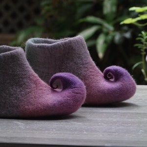 Curled Toe Felt Slippers, Whimsical Design Unique House Shoes, Nature ...