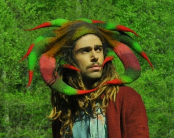 Handmade Turtle Shell Hat , Green Felt Nature Inspired Hat, Wearable ...