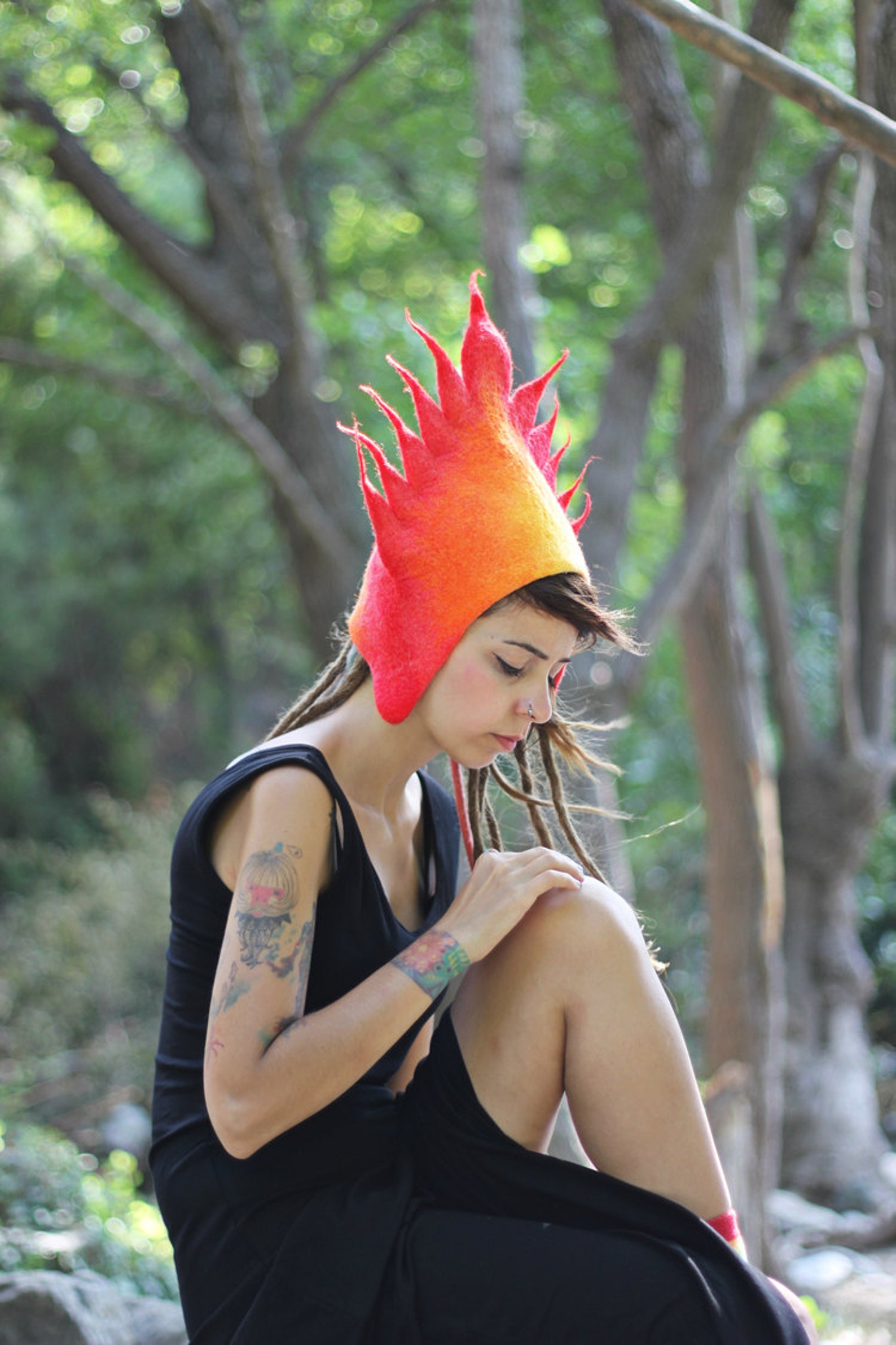 Furry Flame Felt Hat Cosplay Party Costume Fire Design Hades Burning ...