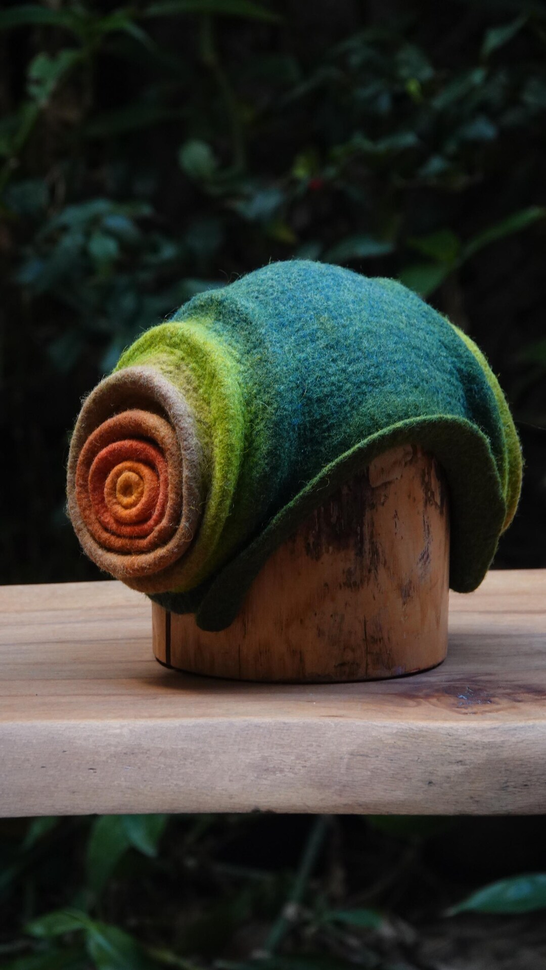Unique Green Felt Headwear in Organic Curves, Natural Spiral Hat From ...