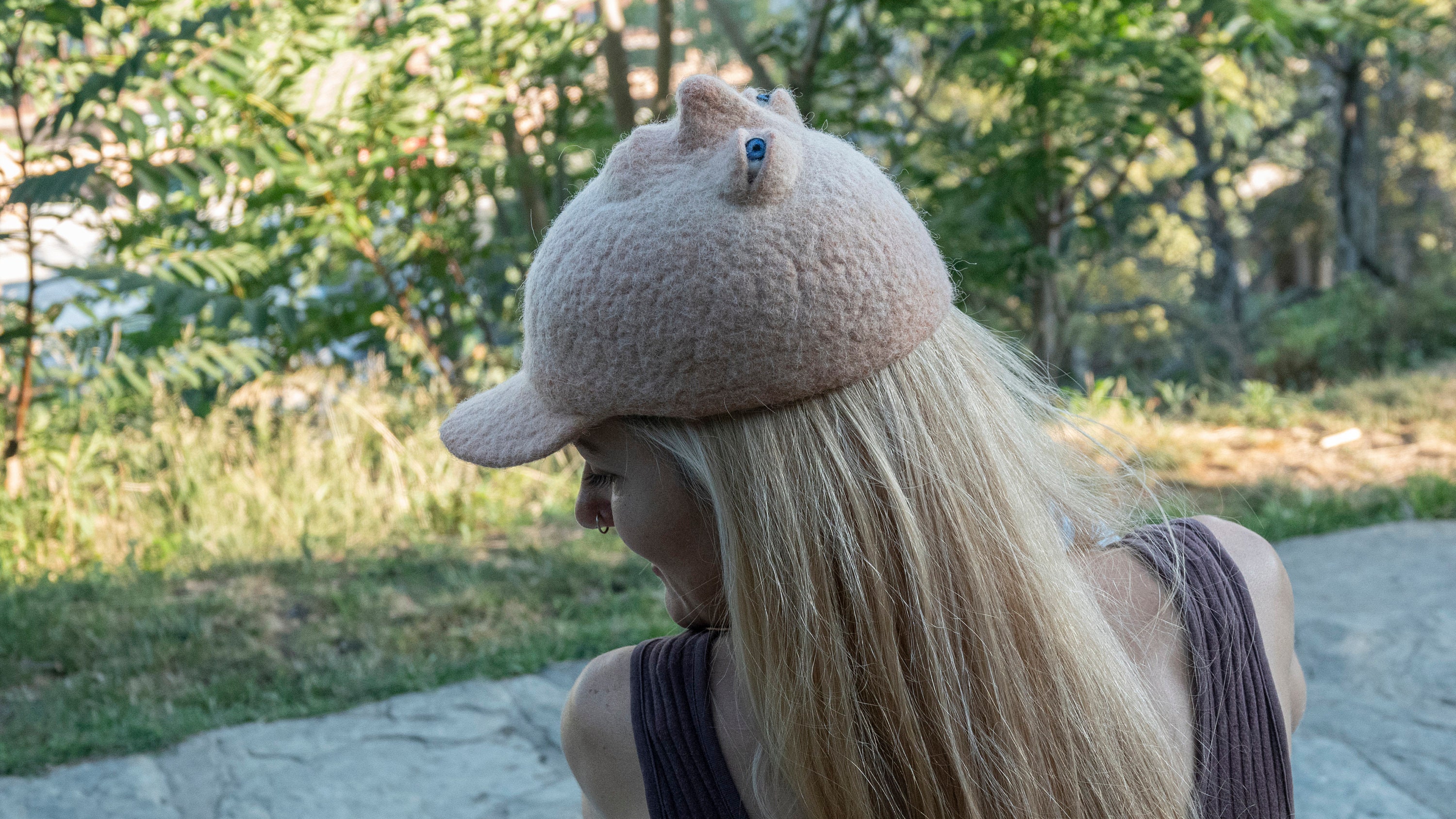 Hat With Human Face Wearable Art One of a Kind Design Felt - Etsy