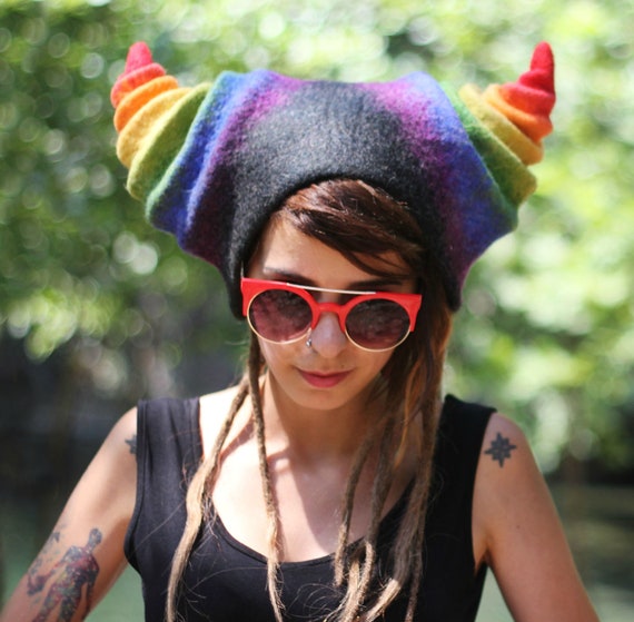 Rainbow Horn Faun Hat Fantasy Unique Costume Colorful Rave - Etsy