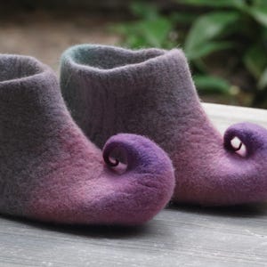 Curled Toe Felt Slippers, Whimsical Design Unique House Shoes, Nature ...