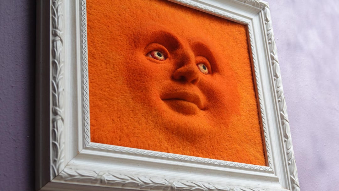 Orange Color 3d Felted Wall Art, Textured Face Artwork, Modern Sculpted ...
