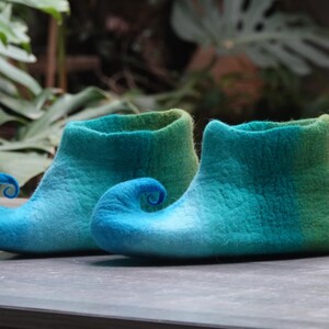 Curled Toe Felt Slippers, Whimsical Design Unique House Shoes, Nature ...