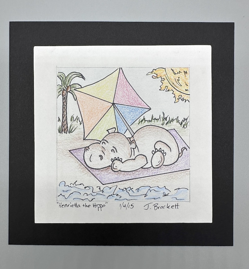 Hippo Sunbathing Colored Pencil Drawing Original Art Small - Etsy