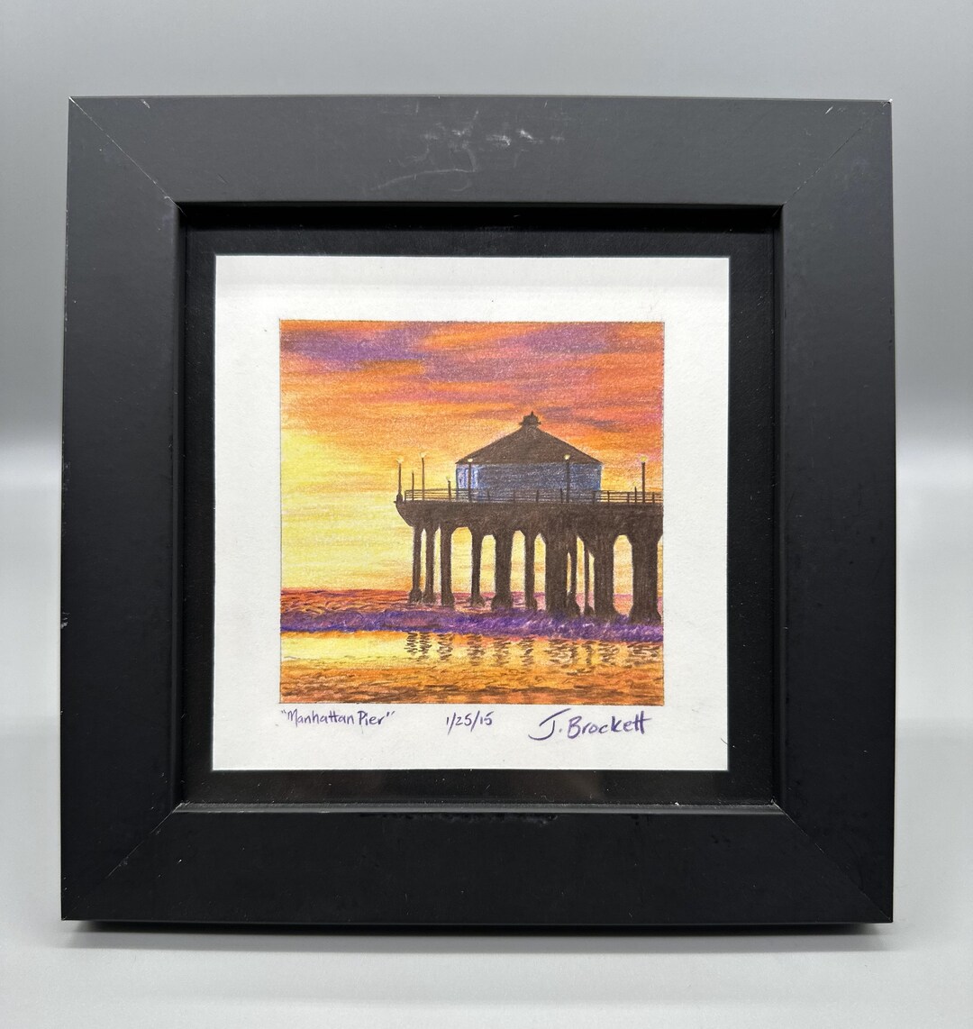 Manhattan Pier Colored Pencil Drawing, Original Art, Small Art ...