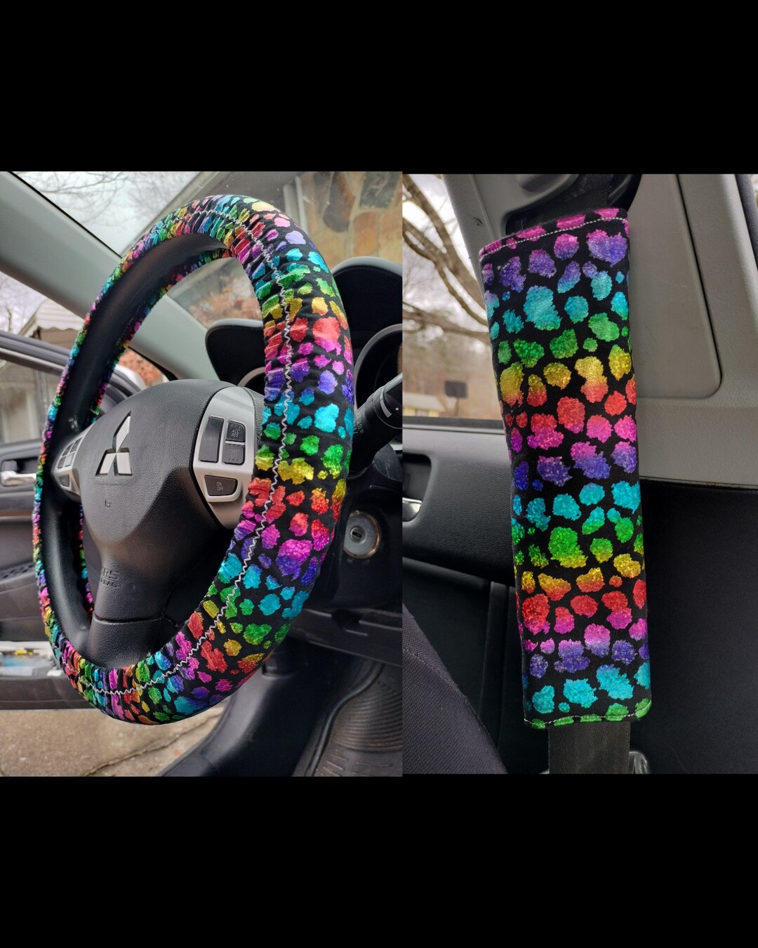 Handmade Shiny Rainbow Animal Print Car Decor~ Steering Wheel,seat Belt ...