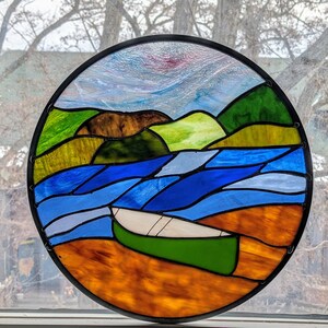 The Green Canoe - Stained Glass Hanging Circle 12" Diameter - Etsy