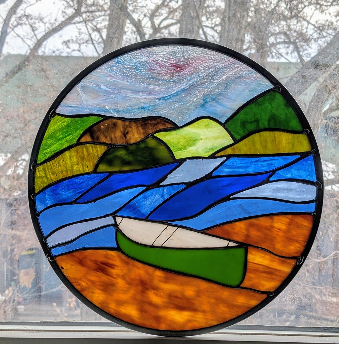 The Green Canoe - Stained Glass Hanging Circle 12" Diameter - Etsy