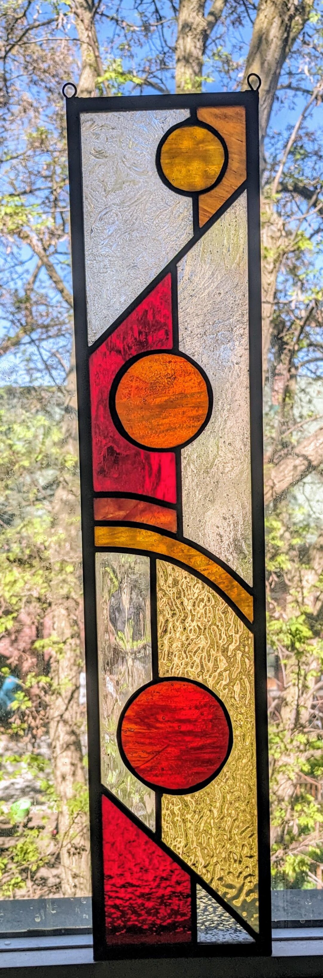 STAINED GLASS PANEL Red Orange Window Glass Art Home Decor Home and ...