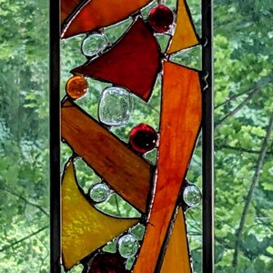 Red Orange Stained Glass Window Panel, Modern Home Decor (4.5x25 Inches ...