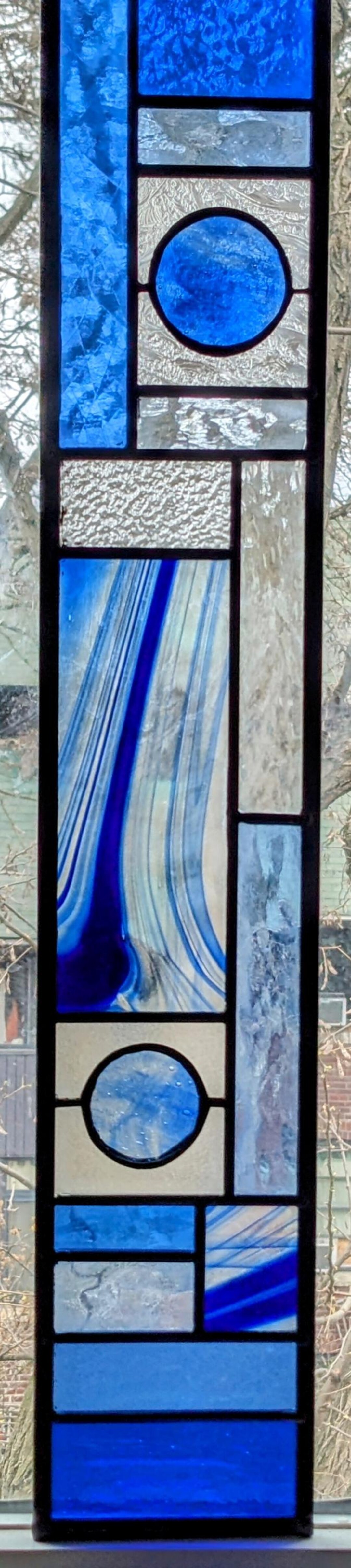 STAINED GLASS PANEL Wispy Blue Window Glass Art Home Decor Home and ...