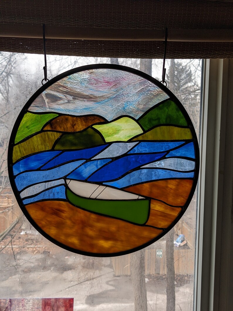 The Green Canoe Stained Glass Hanging Circle 12 Diameter - Etsy