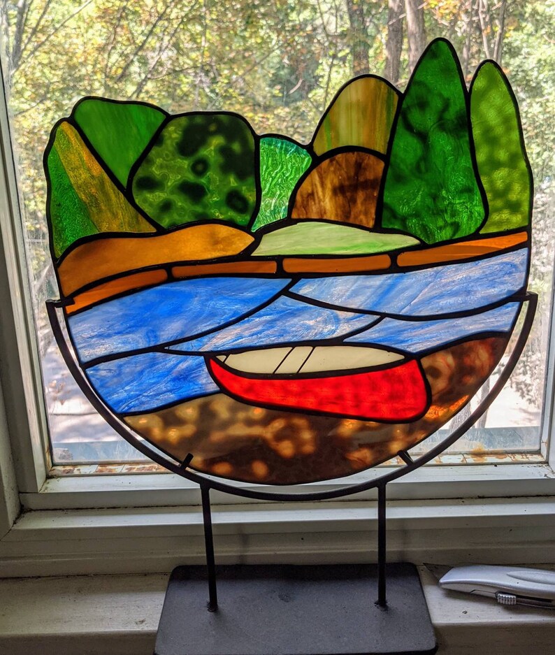 The Red Canoe Stained Glass Stand Alone Piece 12 - Etsy