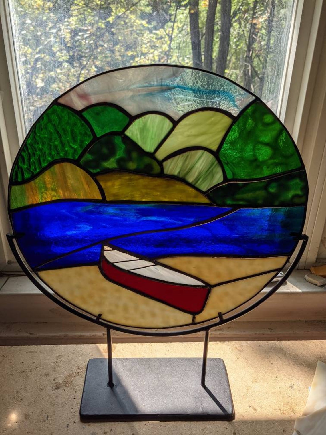 The Red Canoe Stained Glass Stand Alone Piece 12 - Etsy