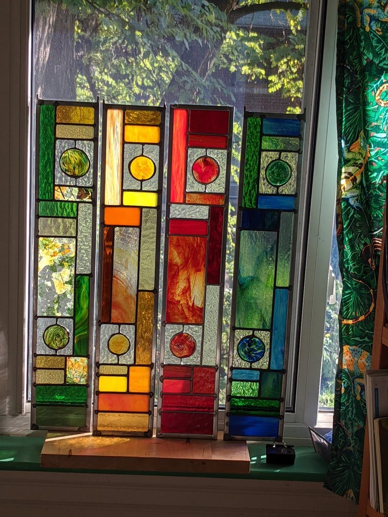 STAINED GLASS PANEL Purple/ Blue Window Glass Art Home Decor - Etsy