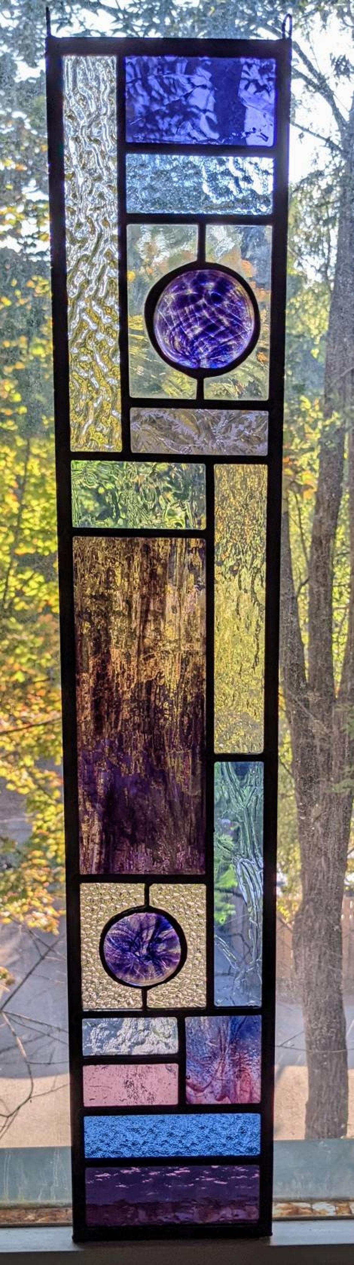 STAINED GLASS PANEL Purple/ Blue Window Glass Art Home Decor - Etsy