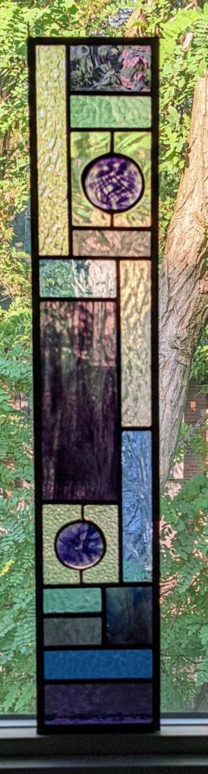STAINED GLASS PANEL Purple/ Blue Window Glass Art Home Decor Home and ...