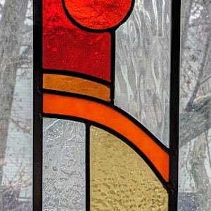 STAINED GLASS PANEL Red Orange Window Glass Art Home Decor Home and ...