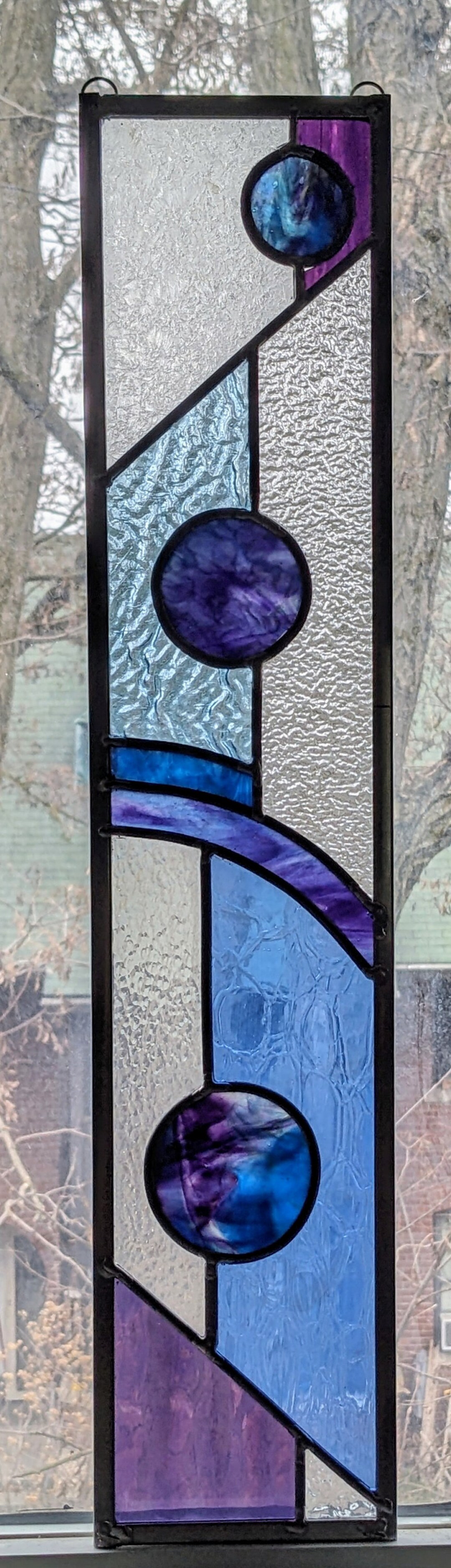 STAINED GLASS PANEL Blue Purple Window Glass Art Home Decor Home and ...