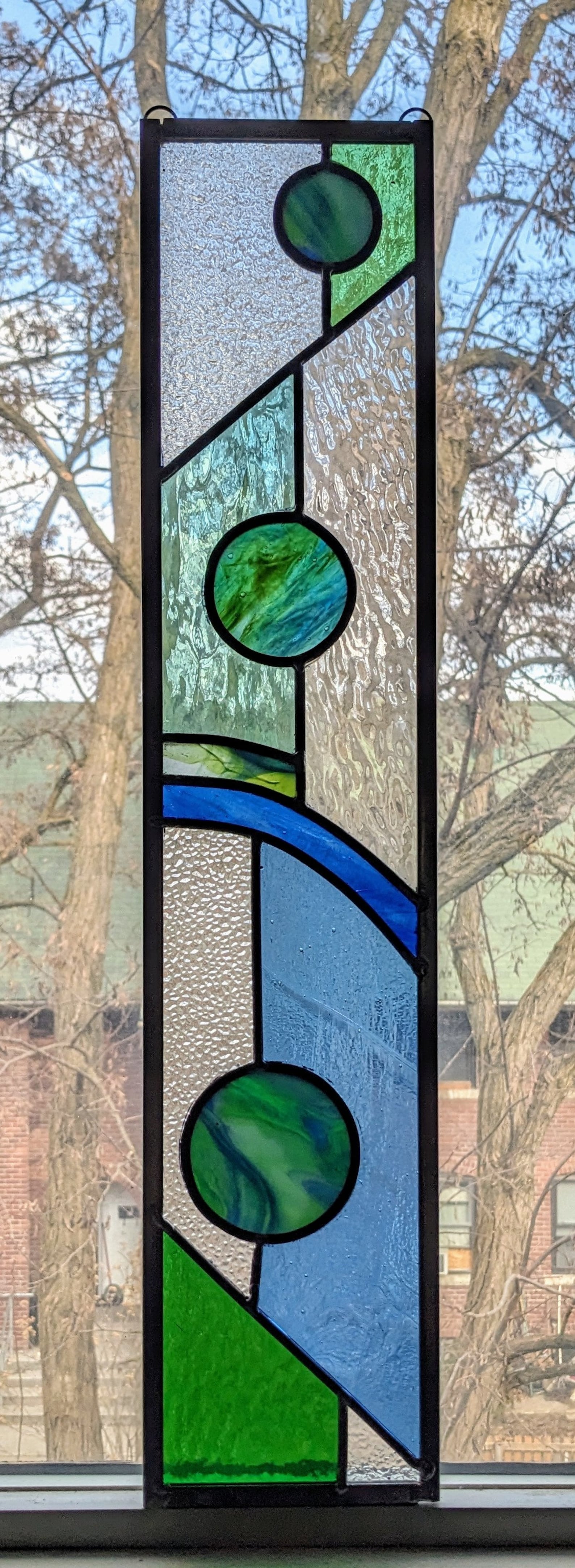 STAINED GLASS PANEL Blue Green Window Glass Art Home Decor Home and ...
