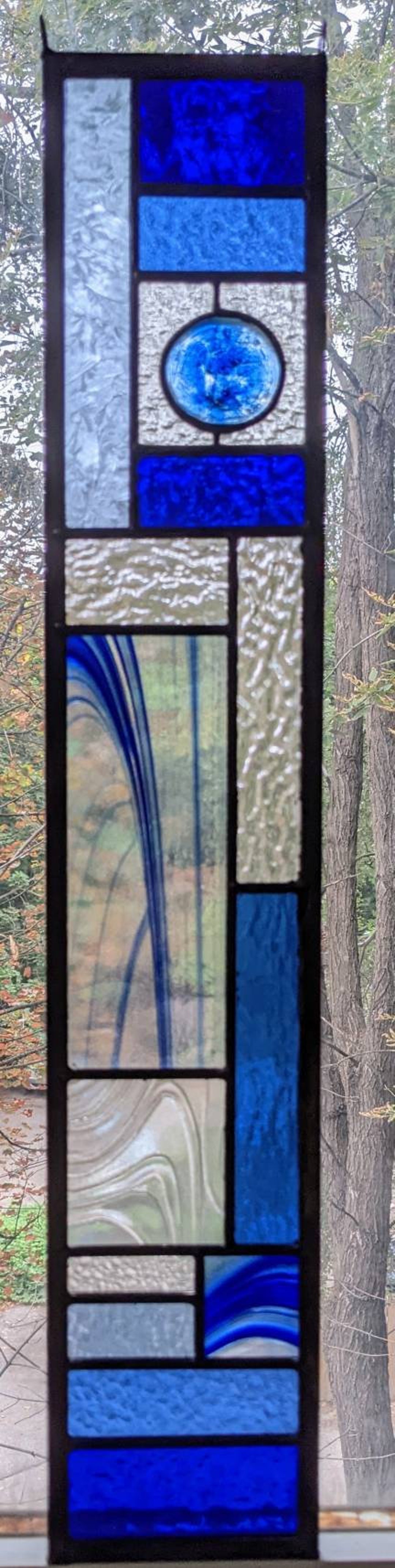 STAINED GLASS PANEL Wispy Blue Window Glass Art Home Decor Home and ...