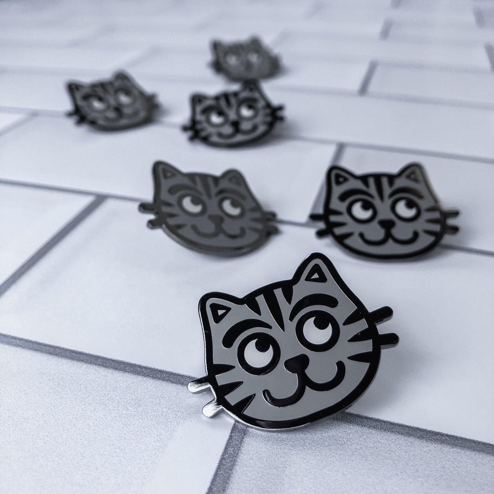 Grey Tabby Cat Enamel Pin | Cute Pin | Gift for Cat Lover | Jean Jacket ...