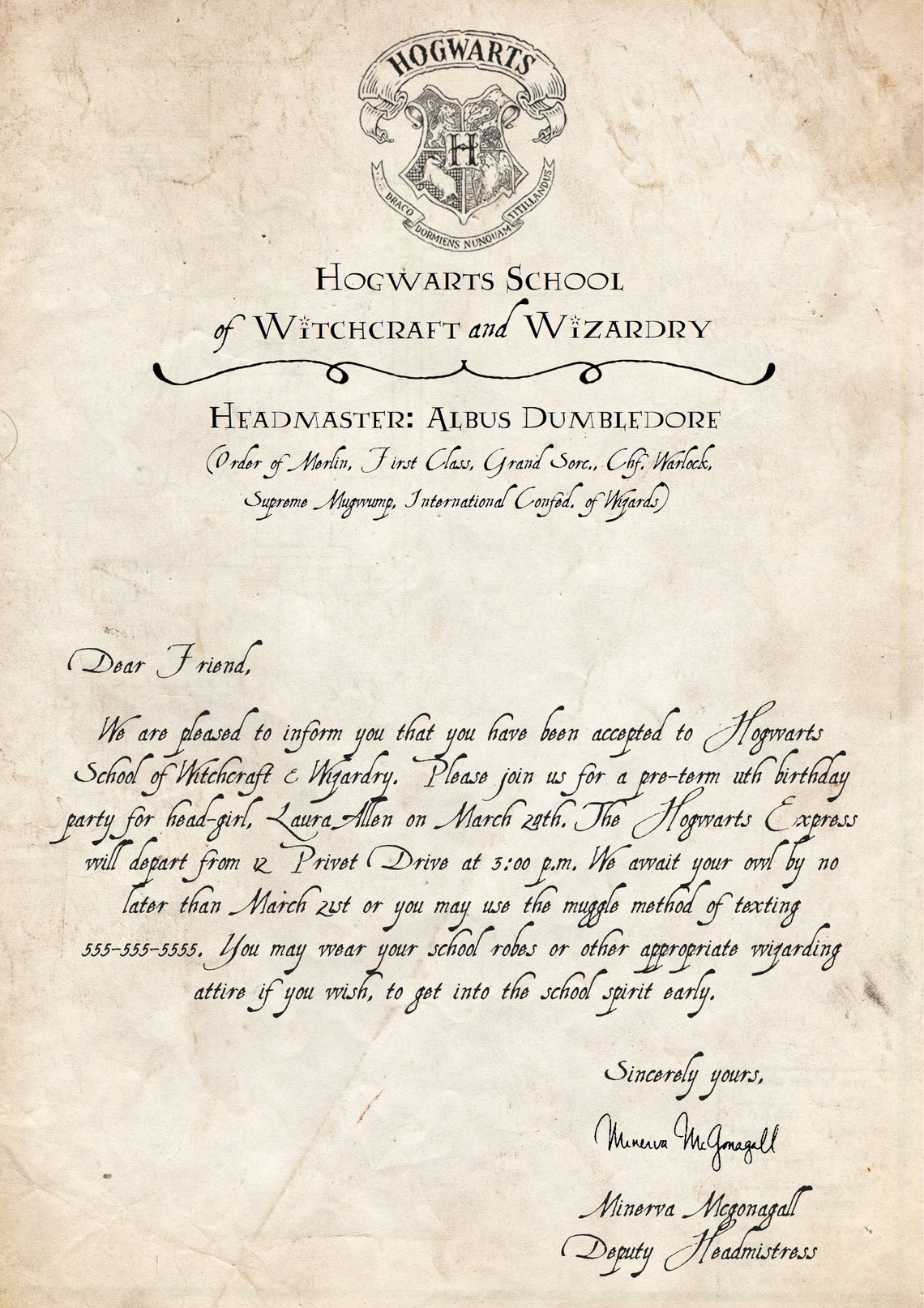 Harry Potter Hogwarts Letter Birthday Invitation - Etsy
