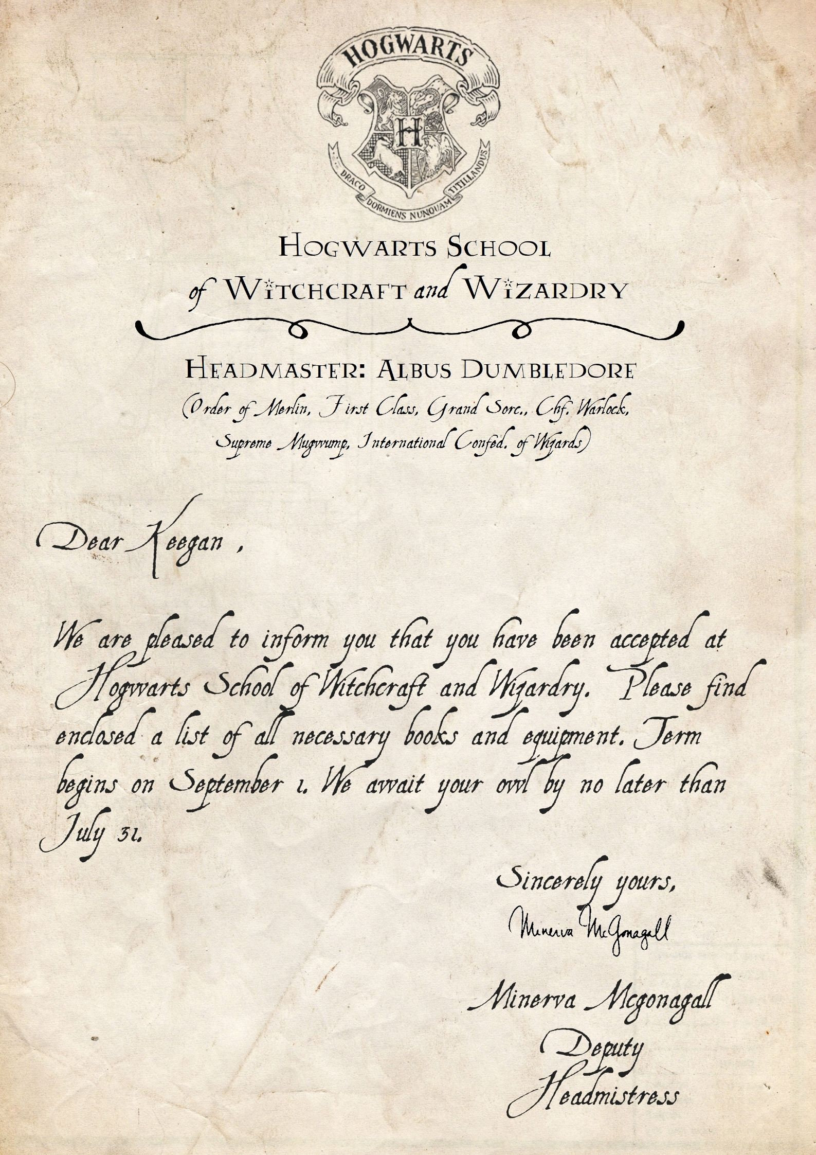 Custom Hogwarts Letter - Etsy