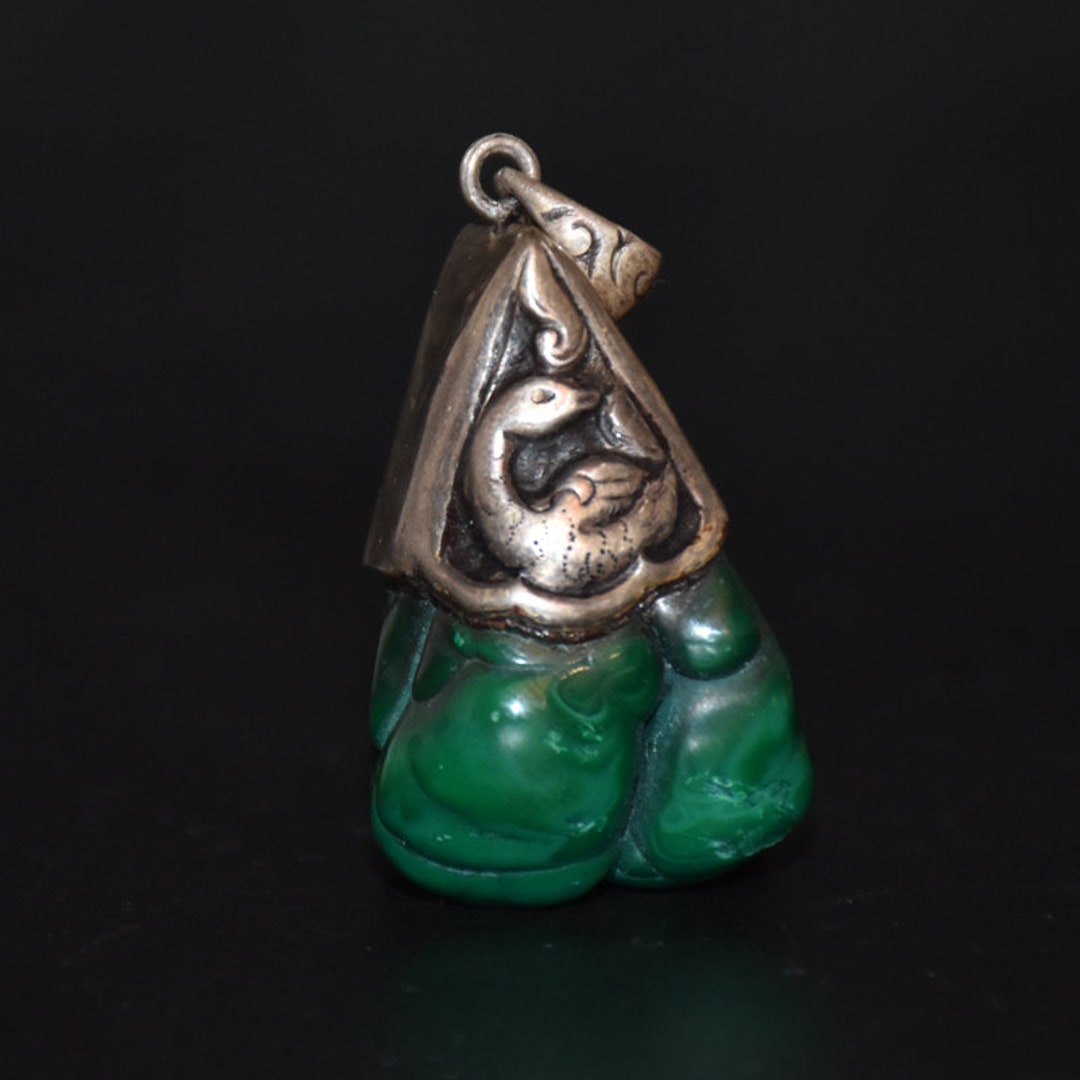 Rare Vintage Tibetan Malachite Brain Silver Swan Repousse Pendant - Etsy