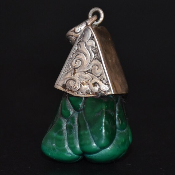 Rare vintage tibetan Malachite Brain Silver Swan Repo… - Gem