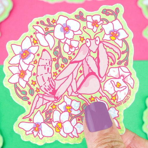 Orchid Mantis Cute Stickers Glitter Vinyl Sticker Floral - Etsy