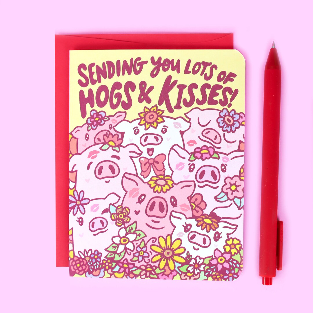 Sending Hogs and Kisses, Pig Valentine's Day Card, Cute Card, I Love ...