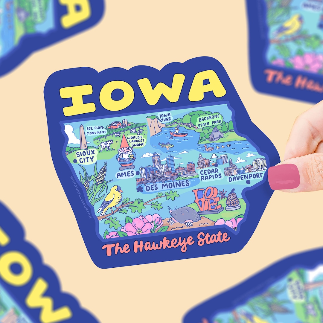 Iowa Travel Sticker: Sioux City, Des Moines, Cedar Rapids - Waterproof ...
