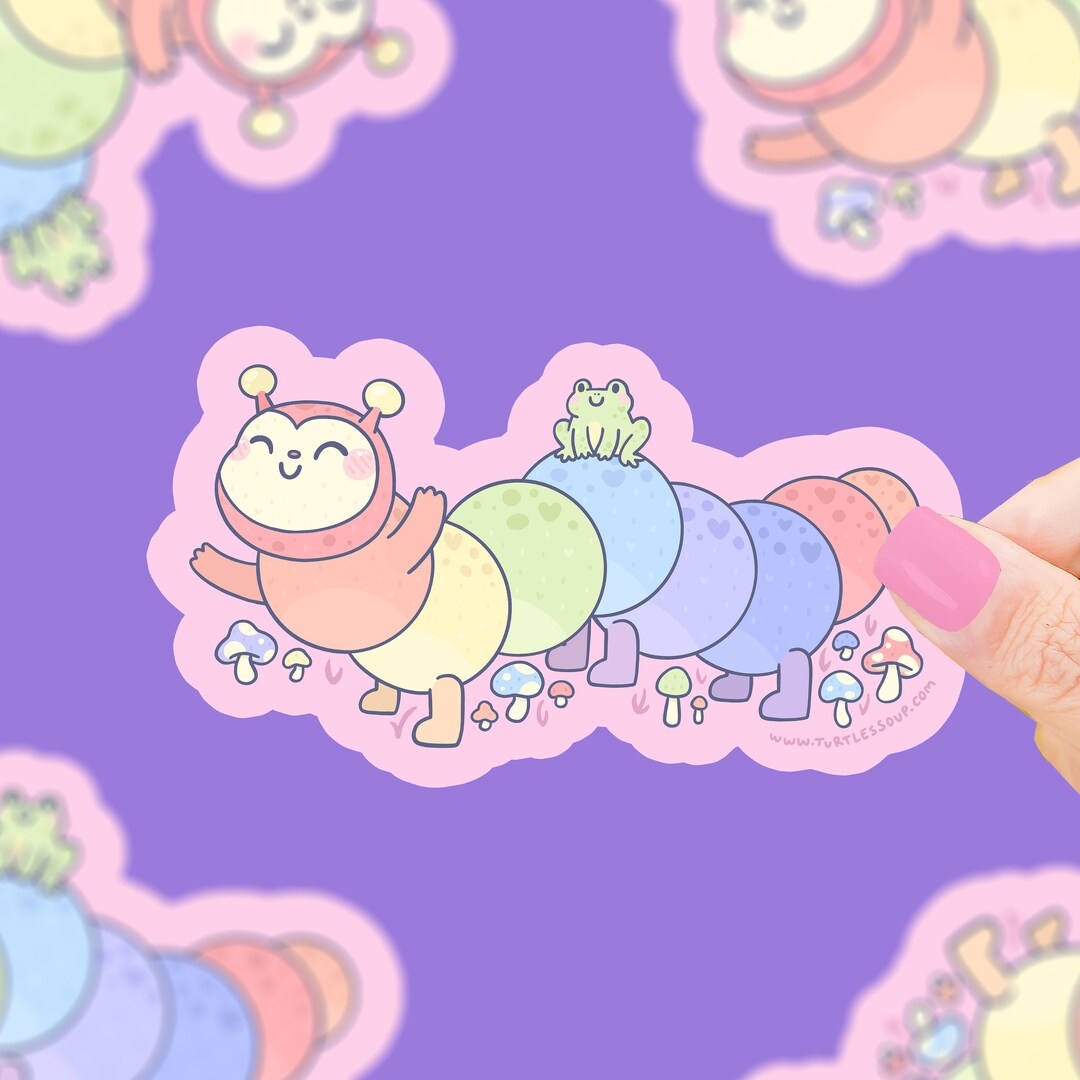 Pastel Caterpillar Vinyl Sticker, Waterproof Sticker Art, Rainbow ...