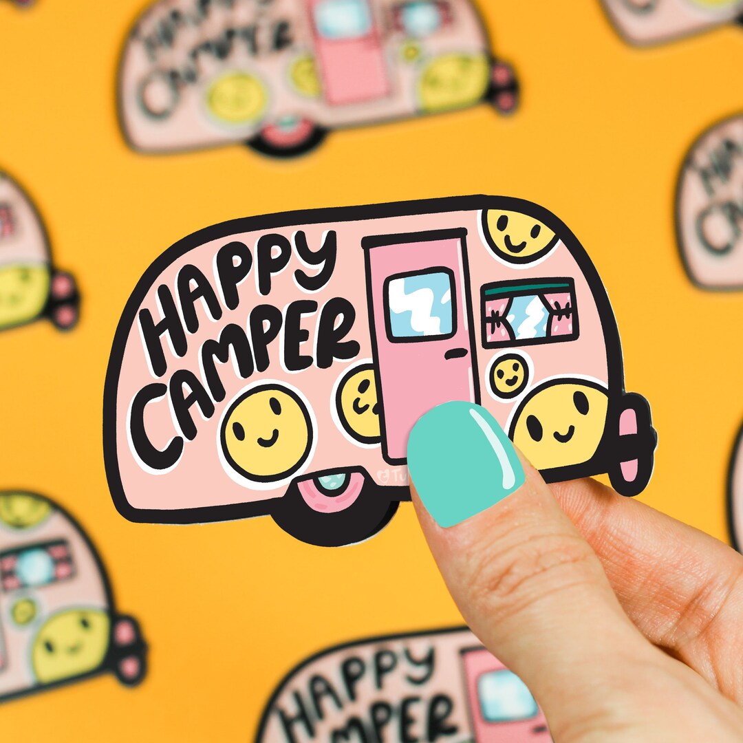 Fun Stickers, Happy Camper, RV, Vinyl Decals, Laptop Stickers, Colorful ...