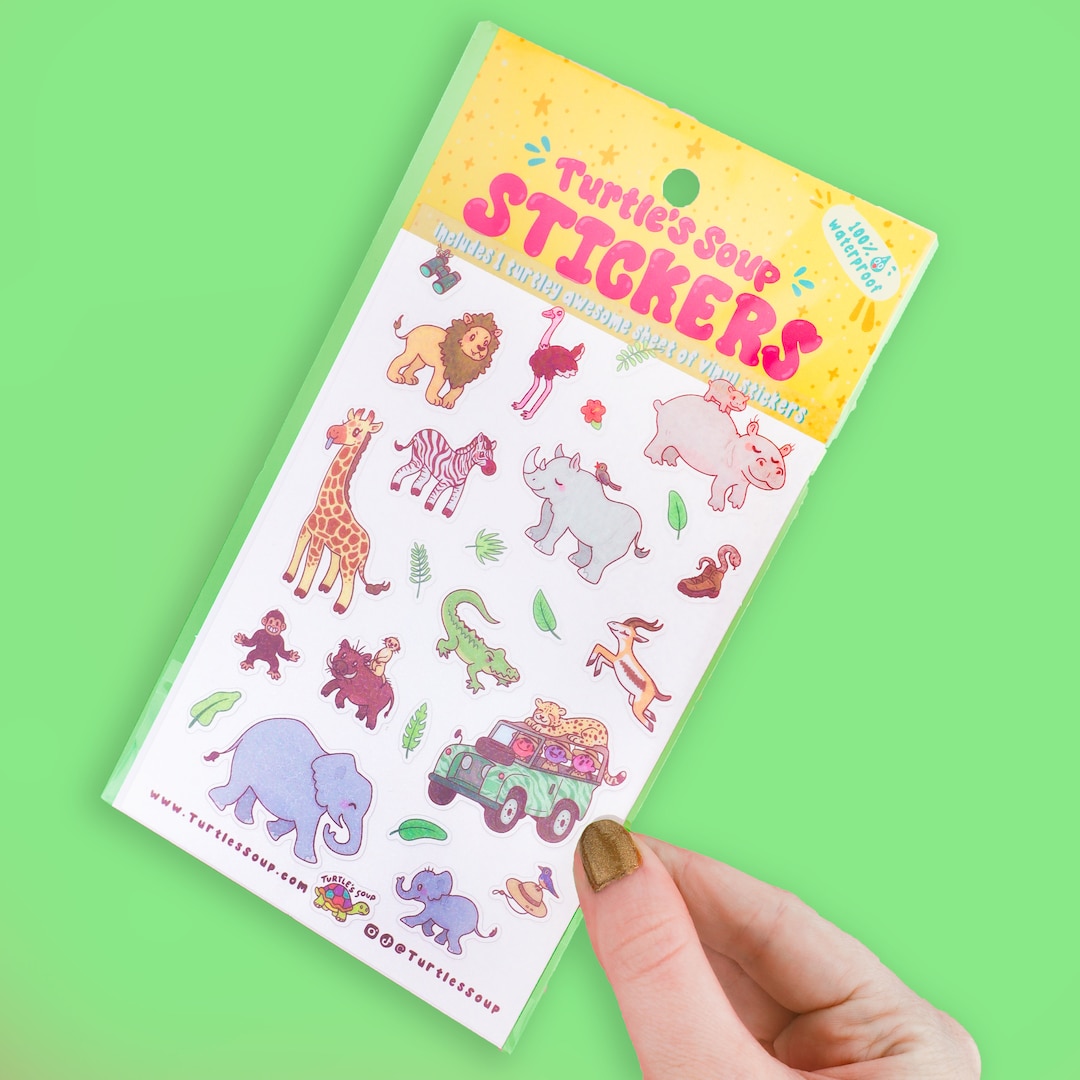 Safari Animals Sticker Sheet, Jungle Animals Sticker Sheet, Cute ...