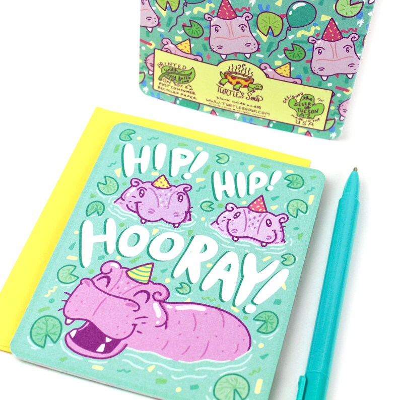 Hip Hip Hooray Funny Hippo Card Graduation Hippopotamus | Etsy