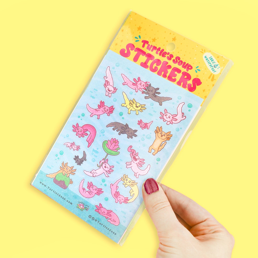 Axolotl Glitter Sticker Sheet, Waterproof Scrapbooking Stickers ...