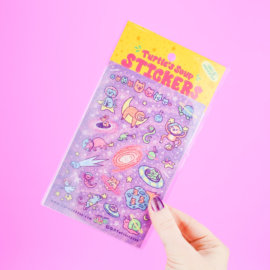 Cosmic Critters Sticker Sheet, Cute Space Stickers, Animal Sticker Art ...