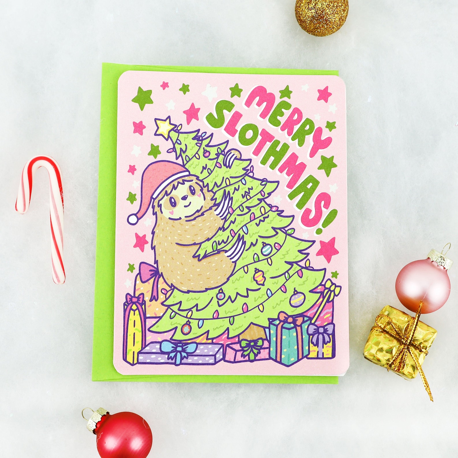 Merry Slothmas, Sloth Christmas Card, Happy Holidays, Cute, Greeting ...