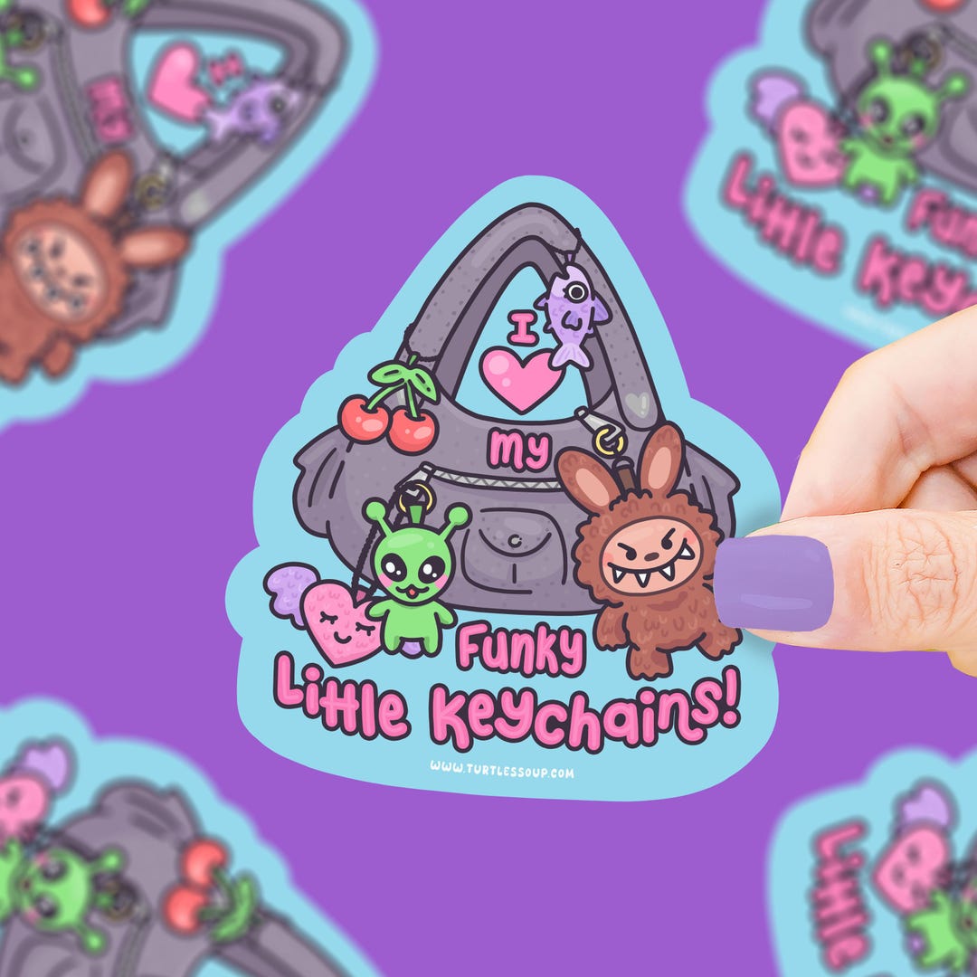 I Love Funky Keychains Vinyl Sticker: Funny Accessories Heart Trinkets ...