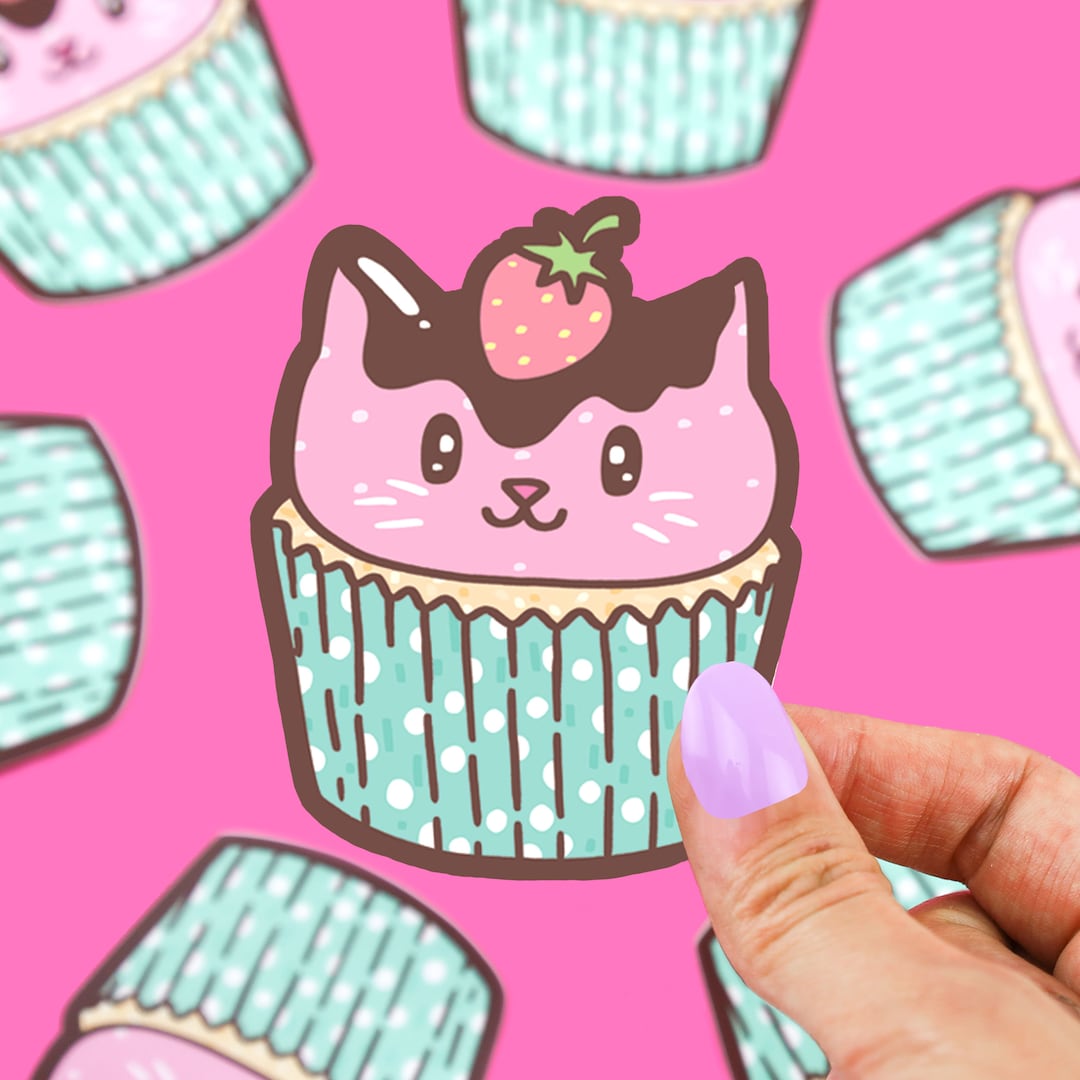 Kawaii Cat Cupcake Sticker: Sweet Pink Kitty Car Decal - Etsy