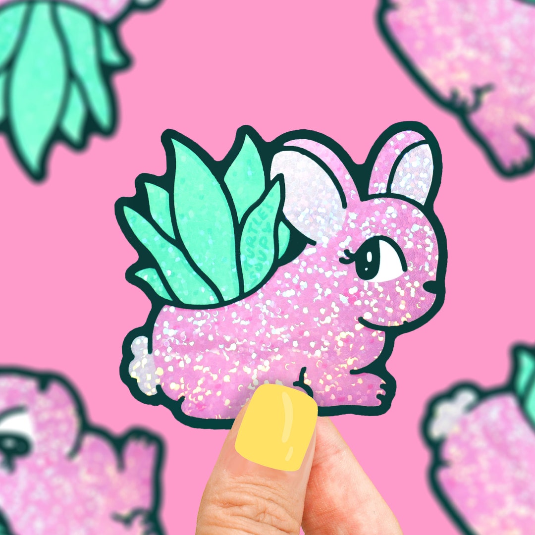 Glittery Planter Bunny Sticker, Cute Rabbit Vinyl Decal, Sticker For ...