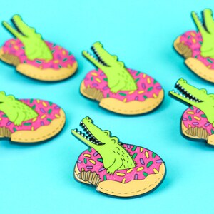 ON SALE Alligator Enamel Pin, Crocodile, Pool Party, Lapel Pins, Donut ...