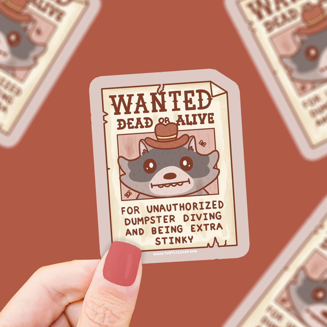 Wanted Sign Sticker, Vinyl Sticker, Waterproof, Western, Raccoon, Cute ...
