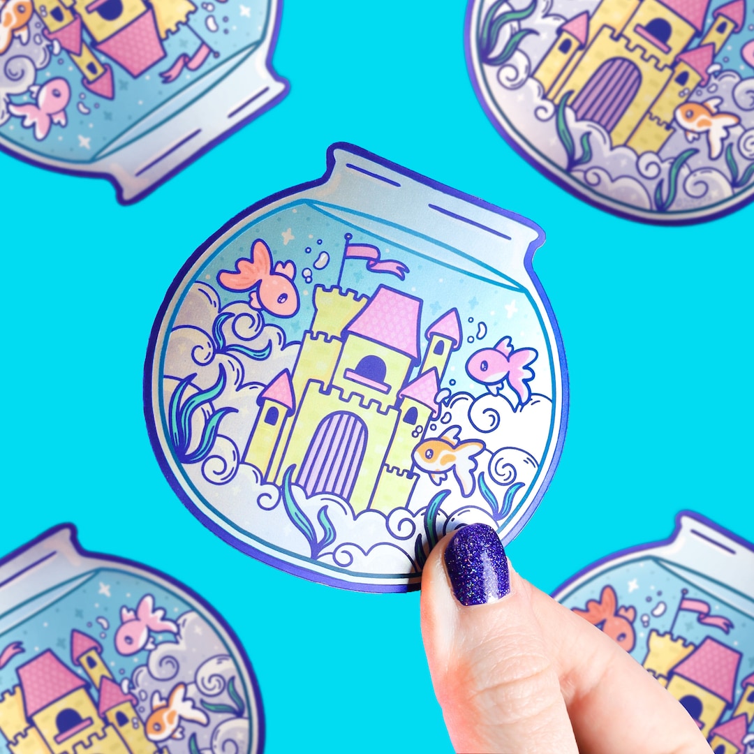 Goldfish Castle Cute Fish Bowl Holographic Vinyl Sticker - Etsy